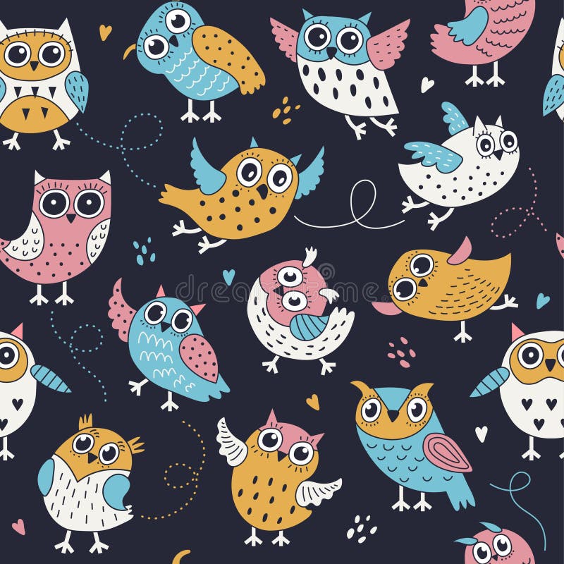 Owl Pattern. Textile Design Project with Decorative Boho Style Birds ...
