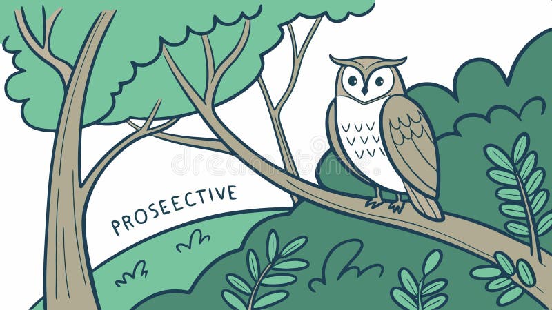 Owl Perched on Tree Branch with Perspective Note Vector Design ...