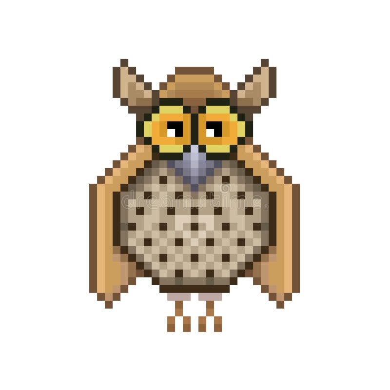 Vector Illustration Of Cartoon Owl. Pixel Art. Stock Illustration ...