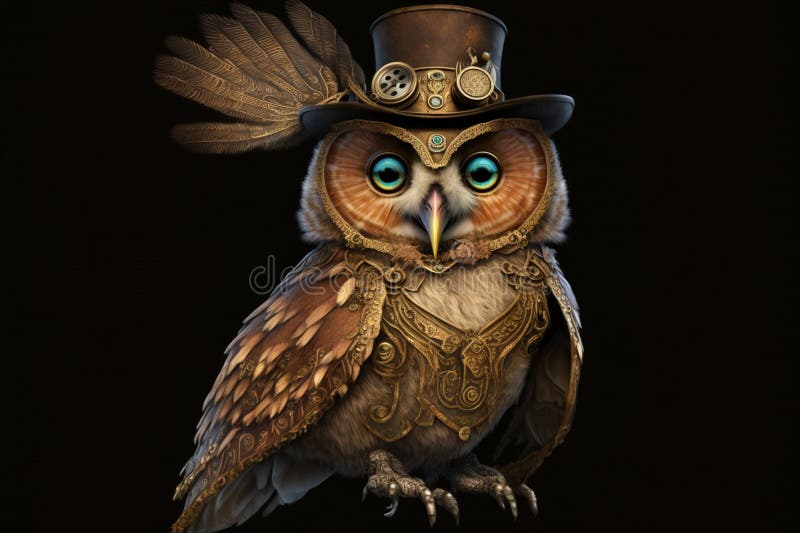 A Owl is Positioned in the Front, Dressed in a Steampunk Outfit. AI ...