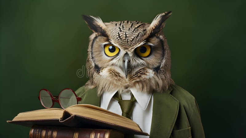 Owl professor with books. stock illustration. Illustration of ...