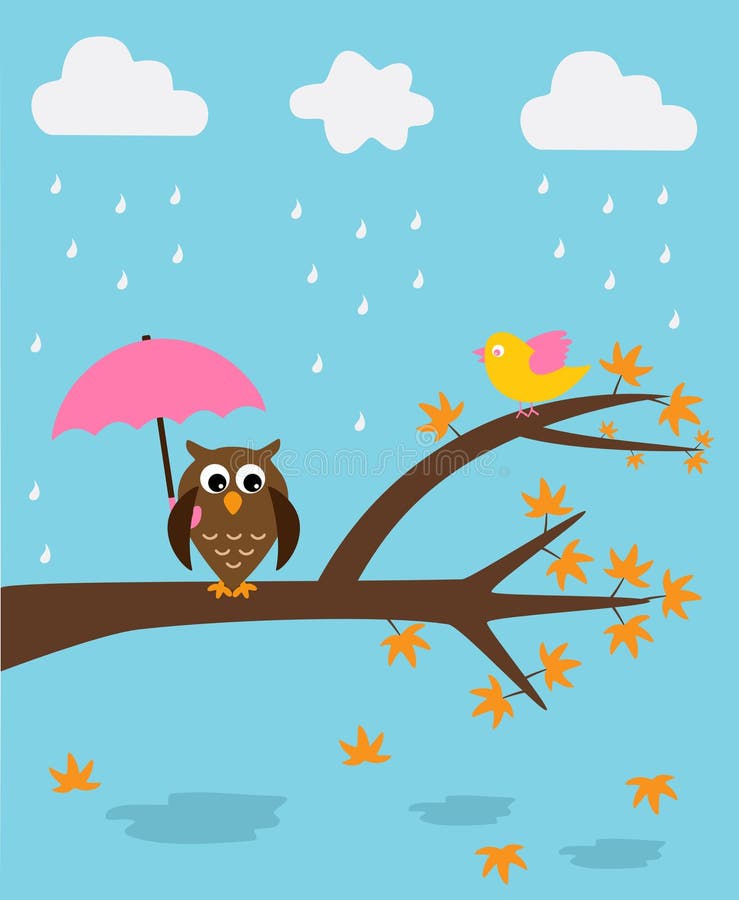 Sad bird on a rainy day stock illustration. Illustration of rainy ...