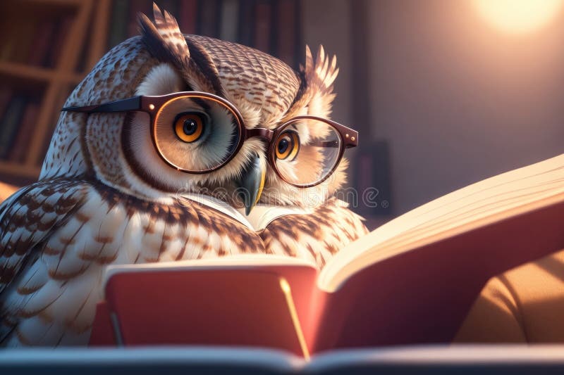 Owl Reading a Book, Education Concept Ai Generative Stock Illustration ...