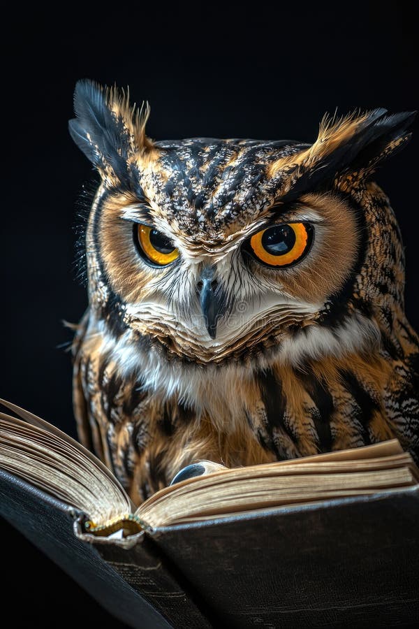 An Owl is Reading a Book. Selective Focus Stock Image - Image of ...