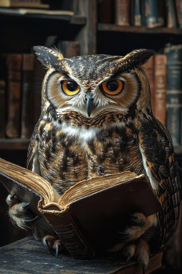 An Owl is Reading a Book. Selective Focus Stock Photo - Image of study ...