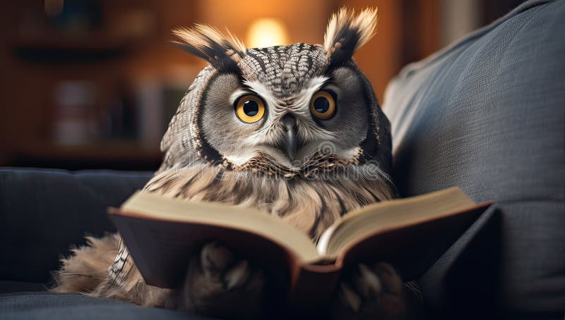 Owl Reading a Book on the Sofa in the Living Room Stock Illustration ...