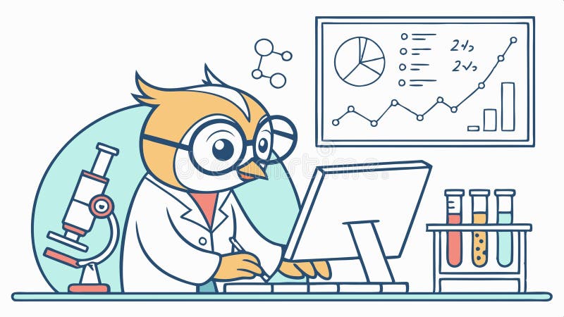 Owl Scientist at Computer, Tech Research Design Element Vector Design ...