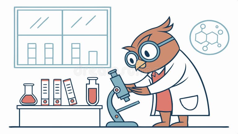 Owl Scientist with Microscope, Lab Research and Scientific Study Vector ...