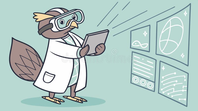Owl Scientist with Tablet Screens, Digital Science Research Vector ...