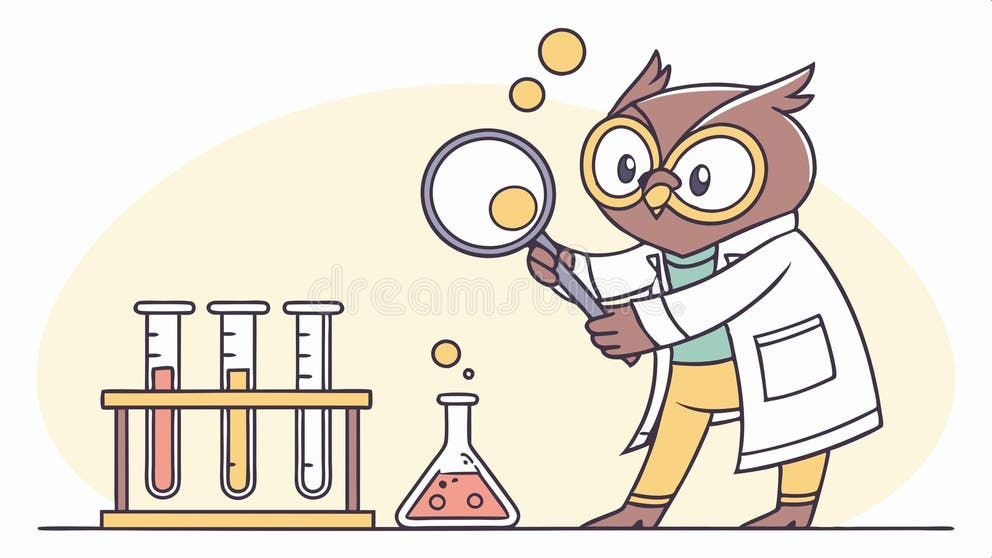 Owl Scientist with Test Tubes, Lab Experiment Design Element Vector ...