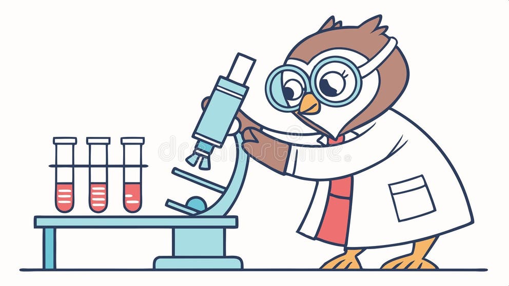 Owl Scientist Using Microscope, Scientific Observation Design Vector ...