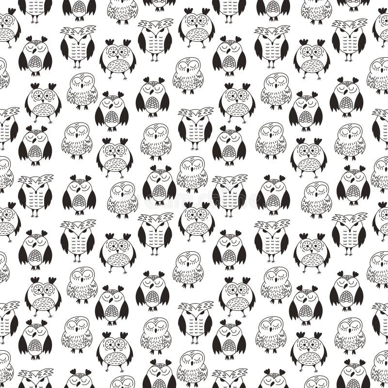 Owl Seamless Pattern. Hand Drawn Vector Illustration Stock Illustration ...