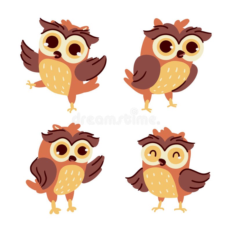 Owl . Set of Cute Cartoon Characters . Hand Drawn Style . White Isolate ...