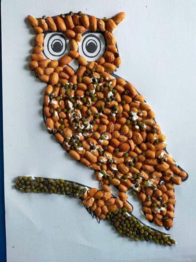 An Owl-shaped Patchwork of Art Made from Several Natural Grains Stock ...