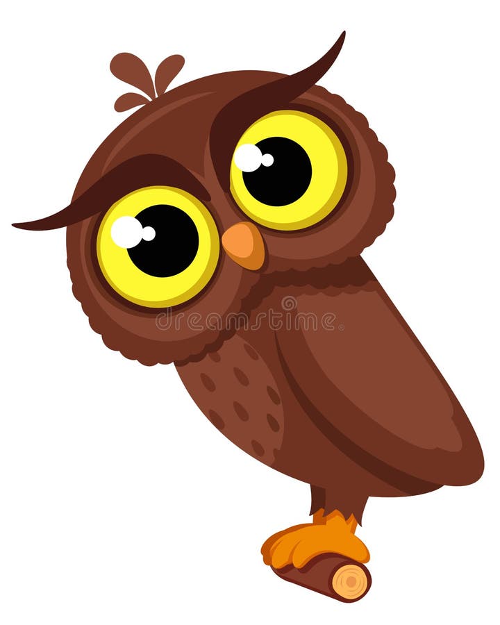 Owl Sits on a Branch and Looks, Side View. Character Stock Vector ...