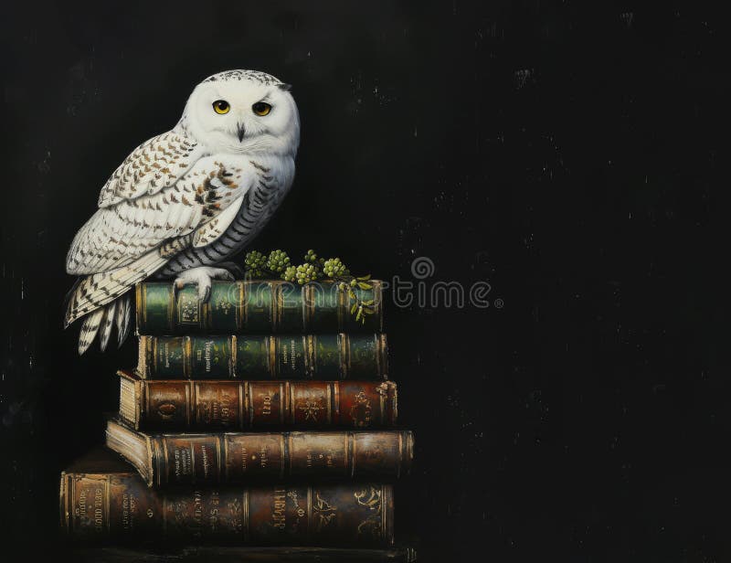 Owl Sitting on Books stock illustration. Illustration of magician ...