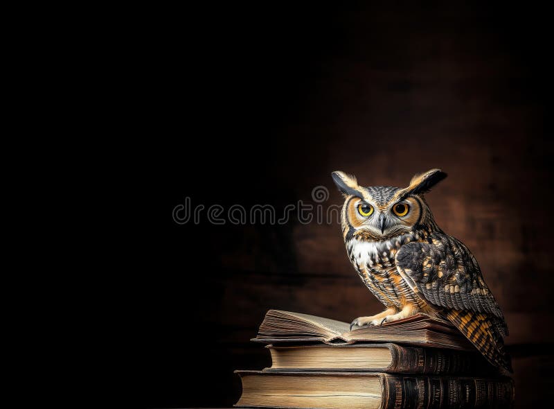 Owl Sitting on Books stock illustration. Illustration of wise - 373953655