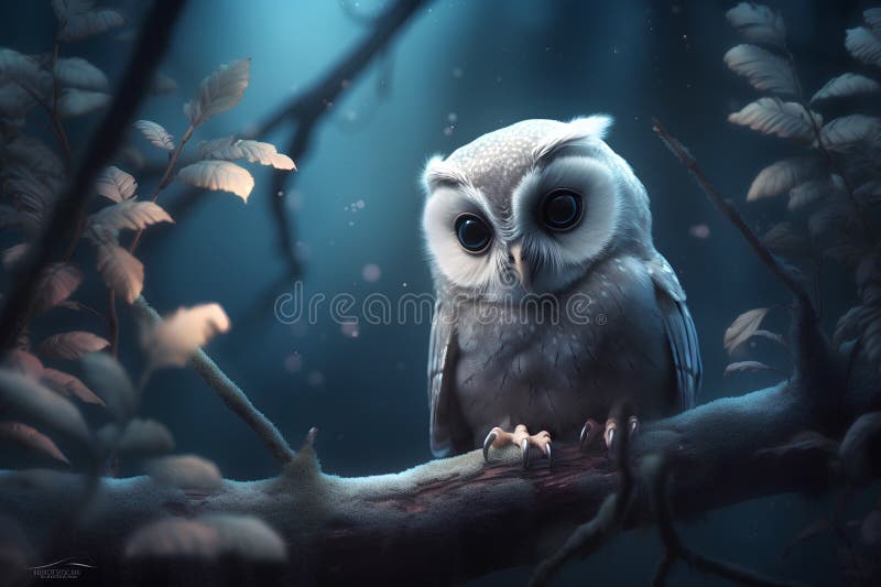 Owl Sitting on a Branch in the Forest. Night Scene Stock Illustration ...