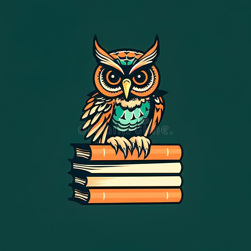 Owl Sitting on a Stack of Books, Flat Design Logo, Generative AI. Stock ...