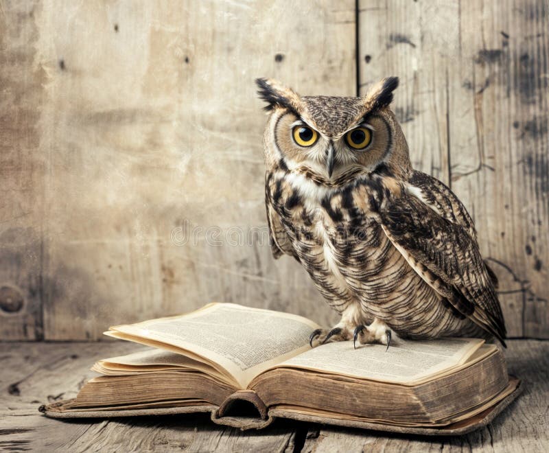 An Owl is Sitting on Top of an Open Book. Concept of Curiosity and ...