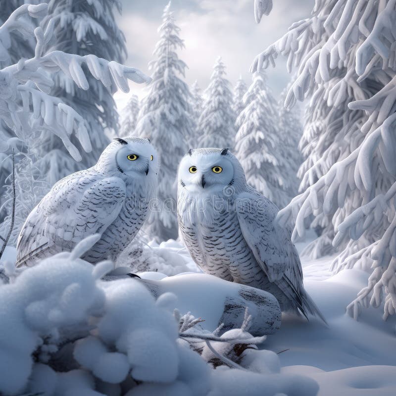 Owl in Snow, Attractive Winter Scene with Beautiful Owl, AI Generated ...