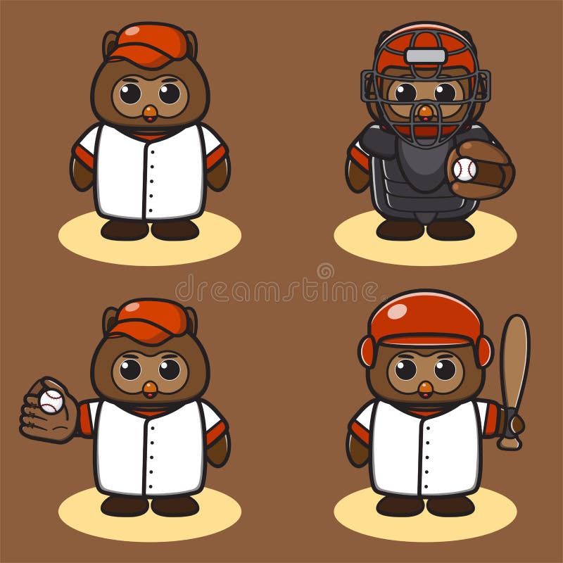 Vector Illustration of Cute Owl Baseball Cartoon Set. Stock Vector ...