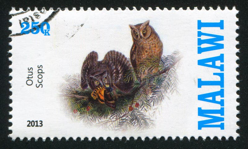 Owl Stamp Printed by Malawi Editorial Image - Image of beak, seal ...