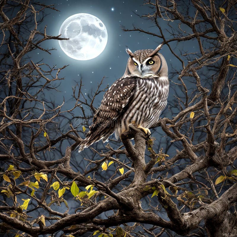 Owl Stand in Moonlight stock photo. Image of eagle, tree - 316432770