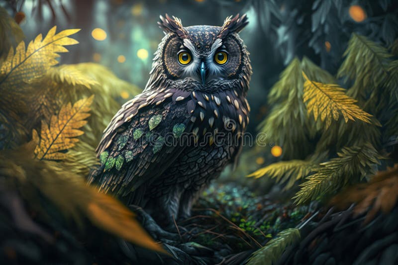 Owl Standing in Green Forest Illuminated by the Sun - Generative AI ...