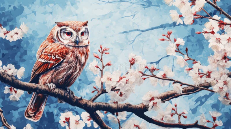 Owl Standing Near Spring Water with Risograph Ra 8600 Texture Stock ...