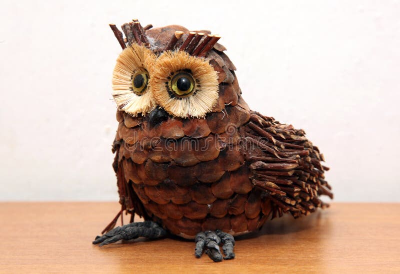 Owl Straw Decorative Object on Wooden Shelf Stock Image - Image of wood ...
