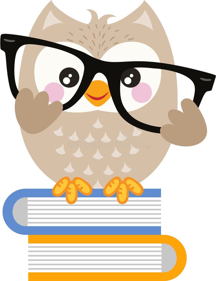 Owl Student Holding Glasses on Top of Books Stock Vector - Illustration ...