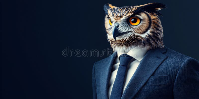 Owl in Suit on Seamless Studio Background, Anthropomorphic Portrait ...