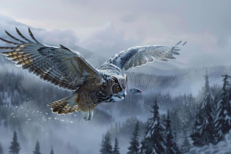 An Owl Swooping Down on a Mouse in a Snowy Forest, Capturing a Dramatic ...