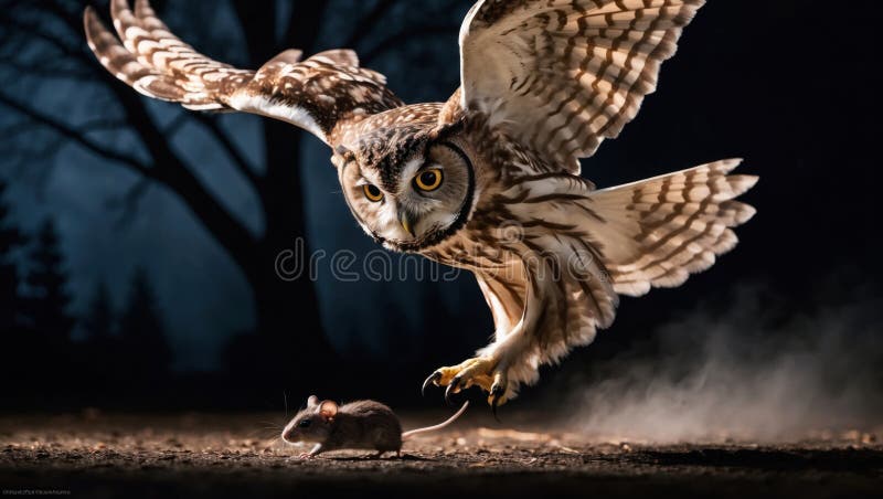 Owl Mid-Flight Capture - Nocturnal Predator Scene - Moonlit Wildlife ...