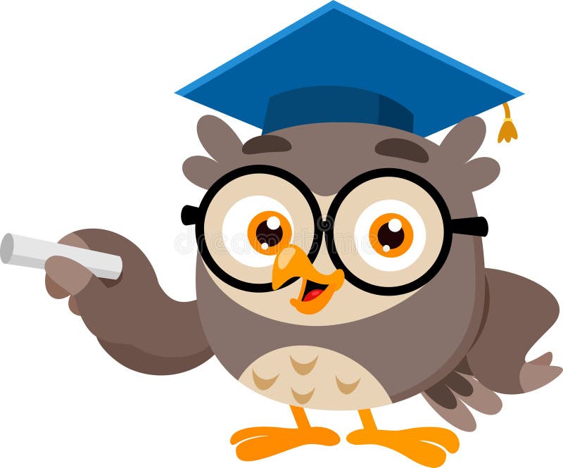 Owl Teacher Cartoon Character Explaining Lesson Holding Chalk Stock ...