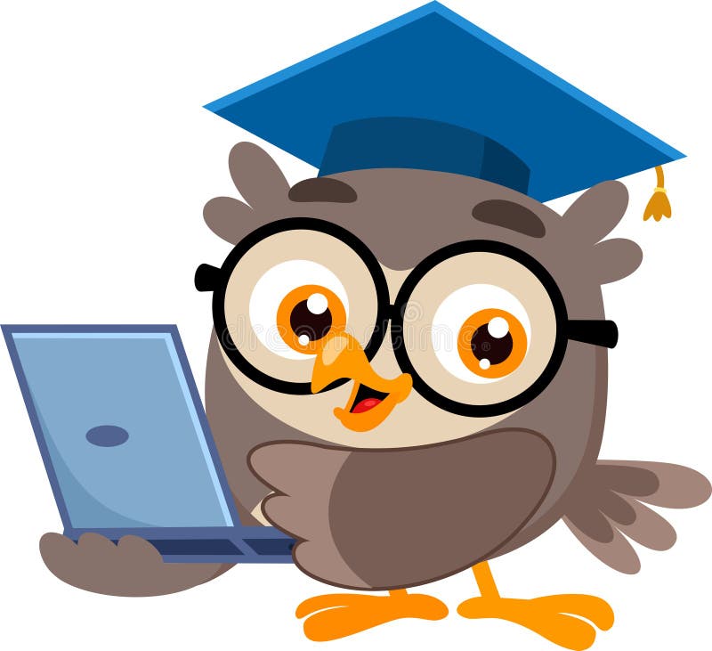 Owl Teacher Cartoon Character Using Laptop Teaching Online Stock Vector ...
