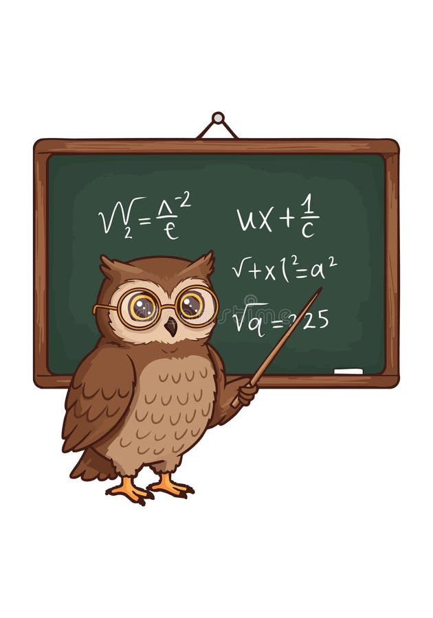 Owl Teaching Math Equations Chalkboard Vector Illustration with Glasses ...