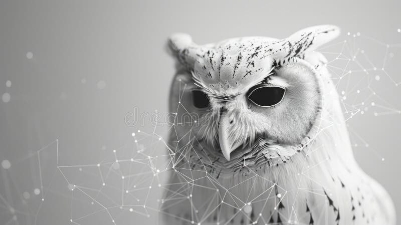 Owl with Technology Network, Black and White, Futuristic Stock Image ...