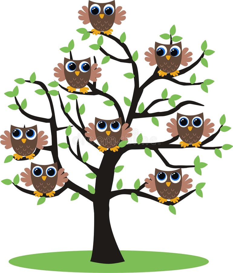 Cute Owl On Tree Clipart