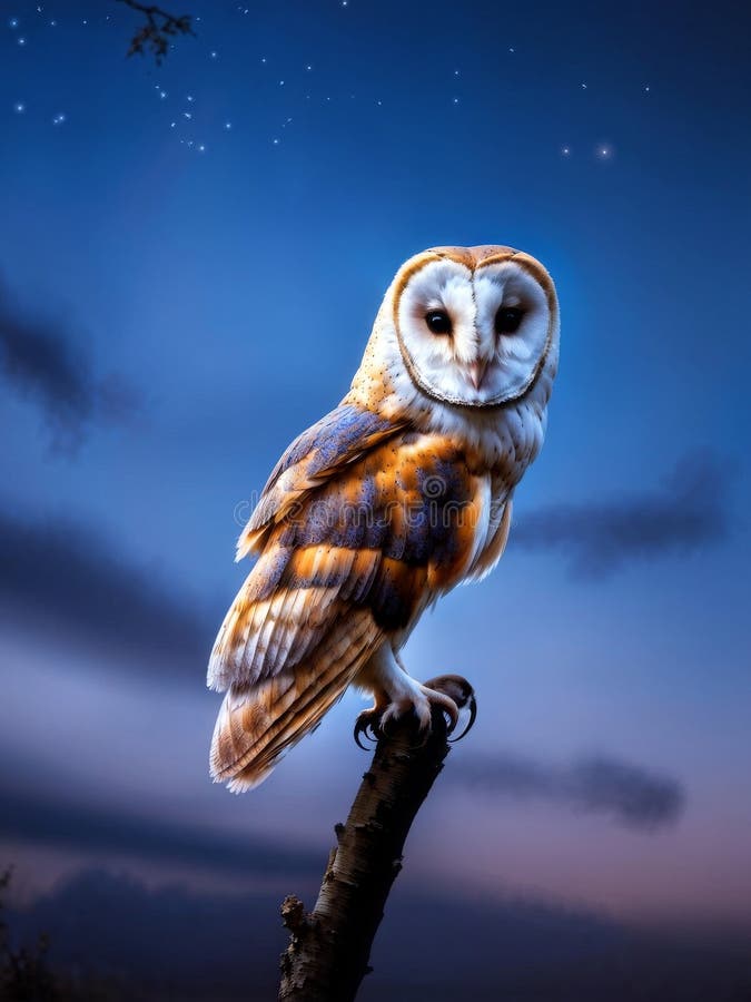 Owl on the tree stock illustration. Illustration of evening - 375284251