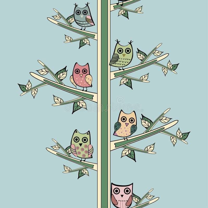 Owl Tree Branch Vertical Vector Seamless Pattern Stock Vector ...