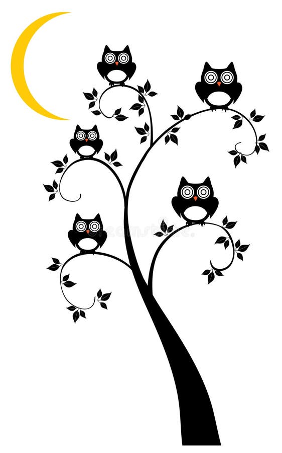 Owl Tree stock vector. Illustration of funny, graphic - 43761891
