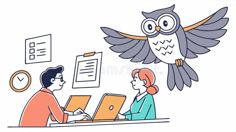 Owl Using Computer Technology Bird Animal Digital Device Cartoon ...
