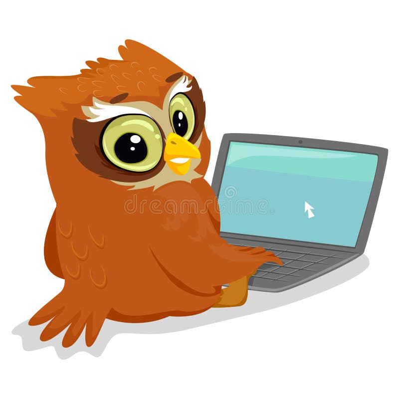 Owl using a Laptop stock vector. Illustration of information - 78660345