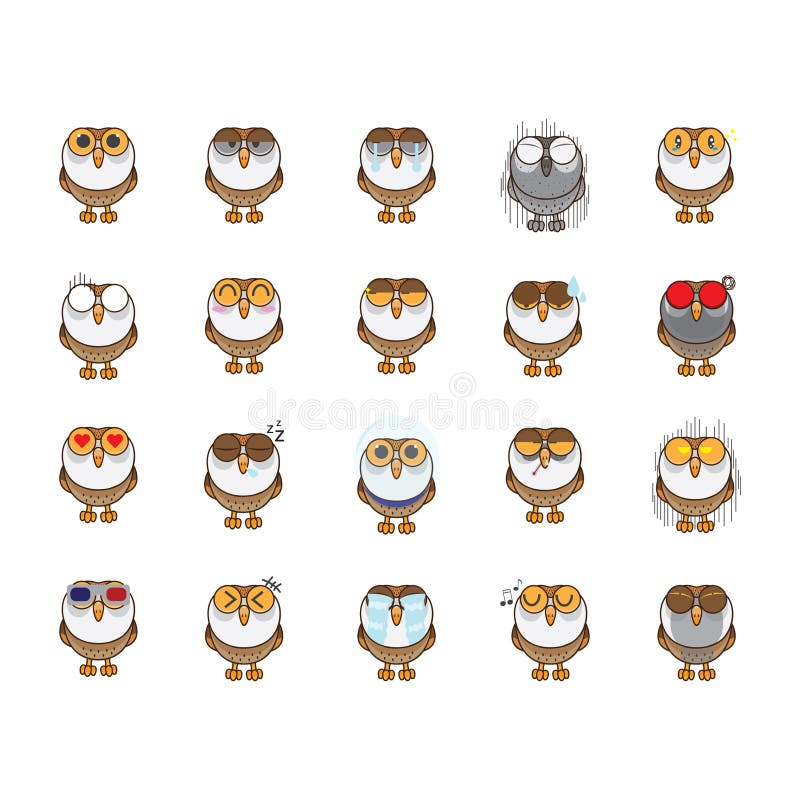 Owl with Various Expressions Collection. Vector Illustration Decorative ...