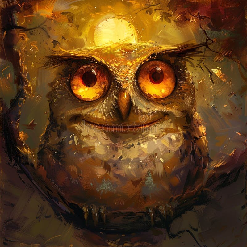 Owl Watching Smiley Face at Night Stock Illustration - Illustration of ...