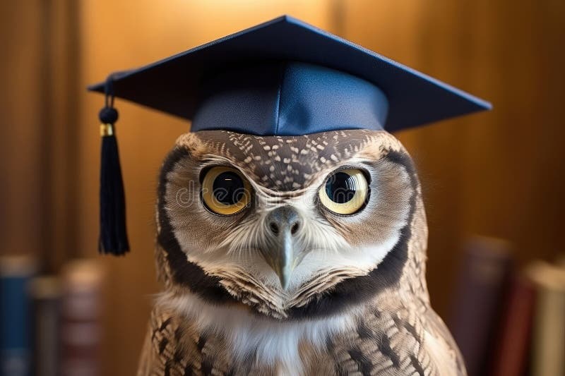 Owl Wearing a Graduation Cap and a Stack of Books. Generative Ai. Stock ...