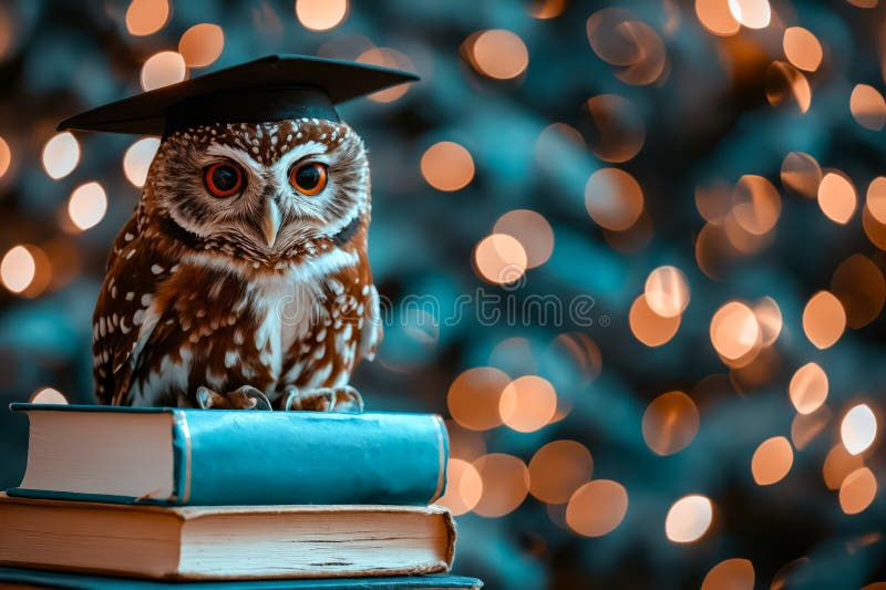 An Owl Wearing a Graduation Cap Sitting on Top of Books. Generative AI ...