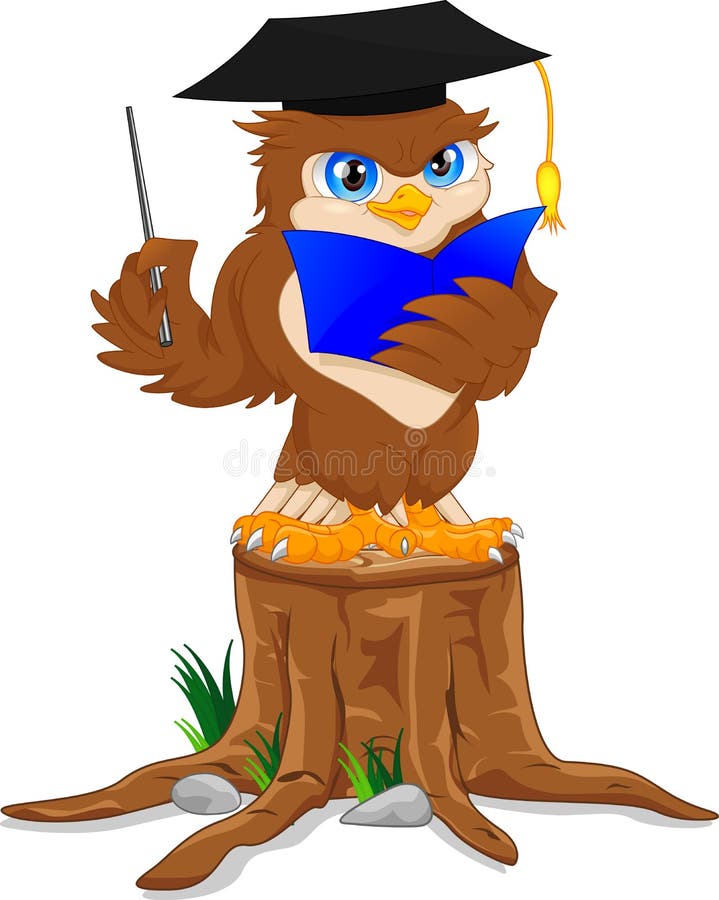 Owl Wearing Graduation Cap and Reading Book Stock Vector - Illustration ...